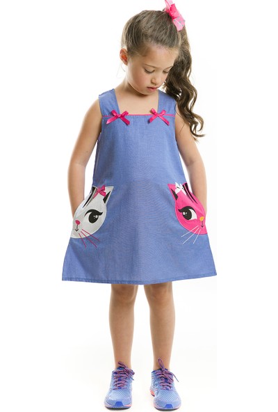 Denokids İkiz Kedi Mavi Elbise