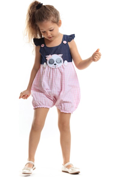 Denokids Uykucu Kedi Kız Çocuk Balon Tulum Denokids Uykucu Kedi Kız Çocuk Balon Tulum