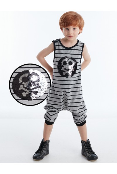Denokids Skull Erkek Çizgili Çocuk Tulum