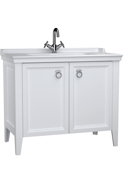 VitrA Valarte 62156 Lavabo Dolabı, Kapaklı, Etajerli Lavabolu, Krom Kulplu, 100 cm, Mat Beyaz VitrA Valarte 62156 Lavabo Dolabı, Kapaklı, Etajerli Lavabolu, Krom Kulplu, 100 cm, Mat Beyaz