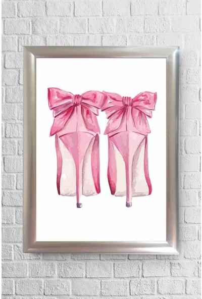 Lyn Home Pembe Ayakkabı Çerçeveli Poster Tablo 23,5 x 33,5 cm