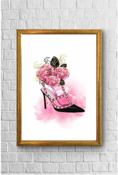 Lyn Home Çiçekli Ayakkabı Çerçeveli Poster Tablo 23,5 x 33,5 cm