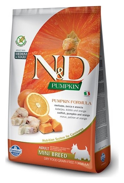 N-D Pumpkin Tahılsız Bal Kabaklı Balikli Portakalli Mini Irk Yetişkin Köpek Maması 2.5 kg