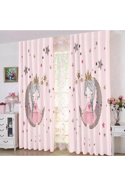 Efşan Prenses Kız 140 x 200 Çocuk Odası Fon Perde Efşan Prenses Kız 140 x 200 Çocuk Odası Fon Perde