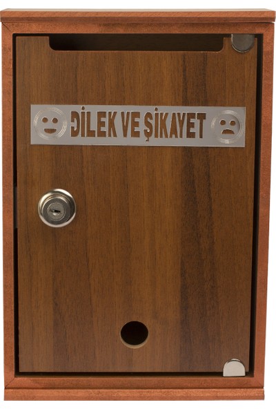 Kilitli Ahşap Dilek ve Şikayet Kutusu Ceviz Akça 2 Renk