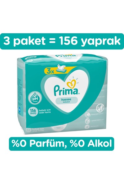 Prima Islak Havlu Hassas Ciltler İçin 3'lü 156 Yaprak Fırsat Paketi Prima Islak Havlu Hassas Ciltler İçin 3'lü 156 Yaprak Fırsat Paketi