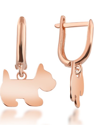 Huarz Minimal Rose Sallantılı Köpek Gümüş Küpe