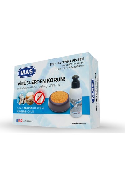 MAS 898 HİJYENİK OFİS SETİ ( 4 ADET 580 PUL SÜNGERİ 100 ML EL DEZENFEKTANI)