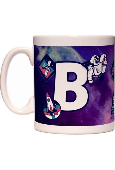 Rock'n Fox Harfli Uzay ve Astronot Tasarımlı Baş Harf B Harfi Kupa Bardak Rock'n Fox Harfli Uzay ve Astronot Tasarımlı Baş Harf B Harfi Kupa Bardak