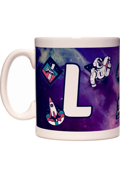 Rock'n Fox Harfli Uzay ve Astronot Tasarımlı Baş Harf L Harfi Kupa Bardak Rock'n Fox Harfli Uzay ve Astronot Tasarımlı Baş Harf L Harfi Kupa Bardak