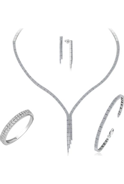 Chavin Su Yolu Gümüş Kolye Küpe Bileklik Yüzük Set EF84