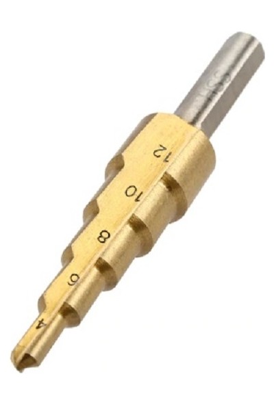Bay-Tec Kademeli Matkap Ucu 4-12 mm Sarı Titanyum Kozalak Panç Bay-Tec Kademeli Matkap Ucu 4-12 mm Sarı Titanyum Kozalak Panç