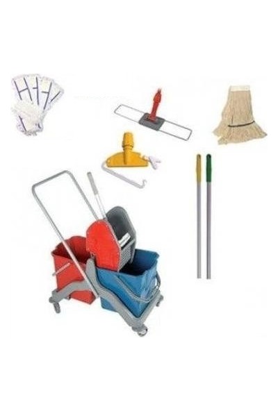 Derin Çift Kovalı Temizlik Arabası Endüstriyel Full Set 20 lt