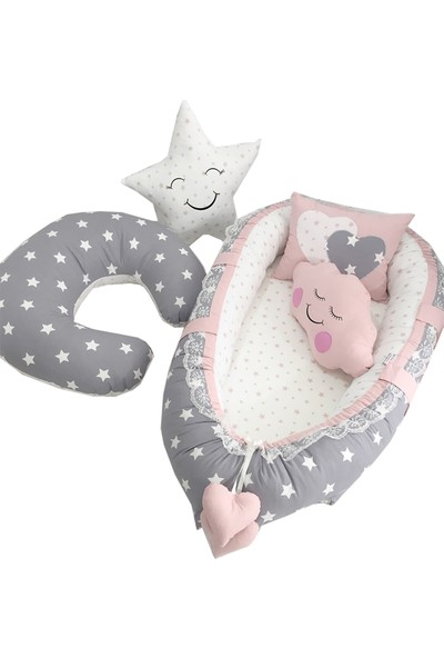 Modastra Gri ve Pudra Model Emzirme Yastıklı Babynest Set