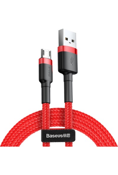 Baseus CAMKLF-A09 Cafule Micro USB 2.4A Data ve Şarj Kablosu 0.5m - Kırmızı Baseus CAMKLF-A09 Cafule Micro USB 2.4A Data ve Şarj Kablosu 0.5m - Kırmızı