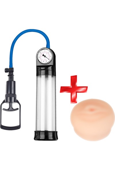 X-Men Basınç Göstergeli Ekstra Güçlü Özel Tasarım Penis Pompası+Kanallı Vajina Başlık