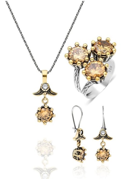 Aykat Sitrin Taşlı Otantik Gümüş Takım Yüzük Küpe Kolye Ucu Set Aykat Sitrin Taşlı Otantik Gümüş Takım Yüzük Küpe Kolye Ucu Set