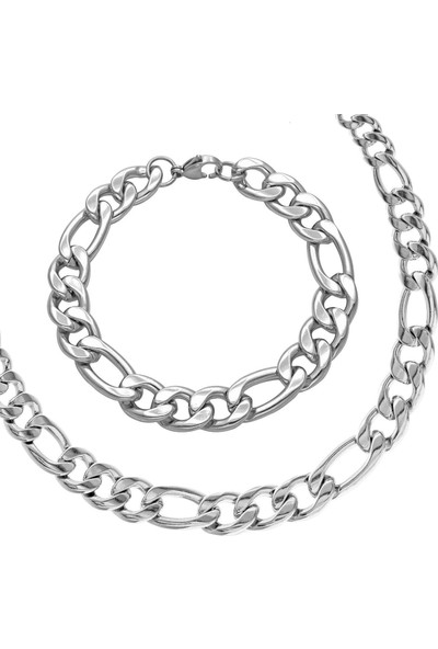 Takı Dükkanı Figaro Çelik Erkek Kolye ve Bileklik Seti eck19s