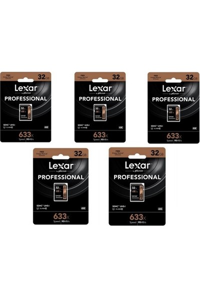Lexar 32 GB 633X V10 SD Hafıza Kartı 5'li Paket (95MB/S) Lexar 32 GB 633X V10 SD Hafıza Kartı 5'li Paket (95MB/S)