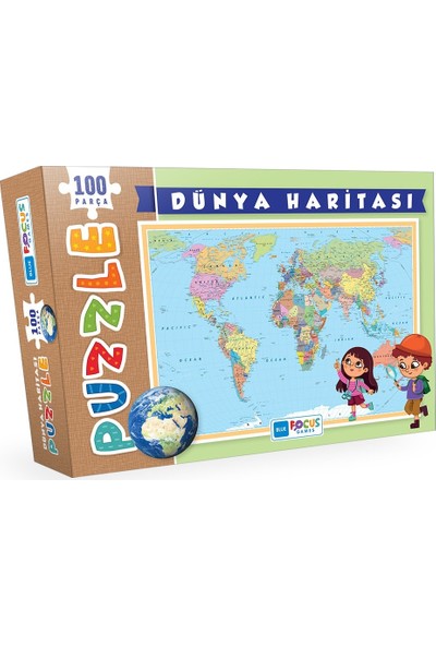 Blue Focus Dünya Haritası 100 Parça Puzzle