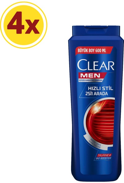 Clear Men Hızlı Stil 2si1 Arada Şampuan 600ml x4 Clear Men Hızlı Stil 2si1 Arada Şampuan 600ml x4