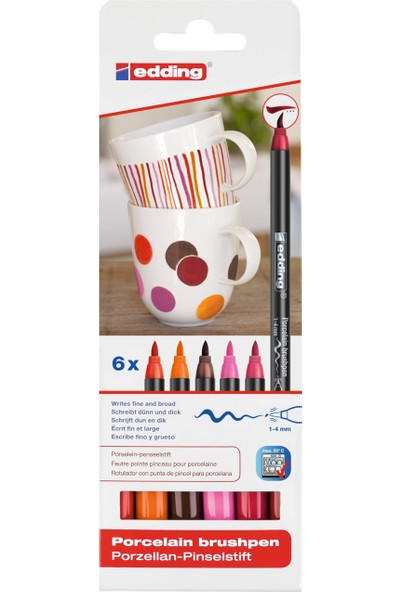 Edding 4200 Porselen Boyama Kalemi 6'Lı Set Sıcak Renkler