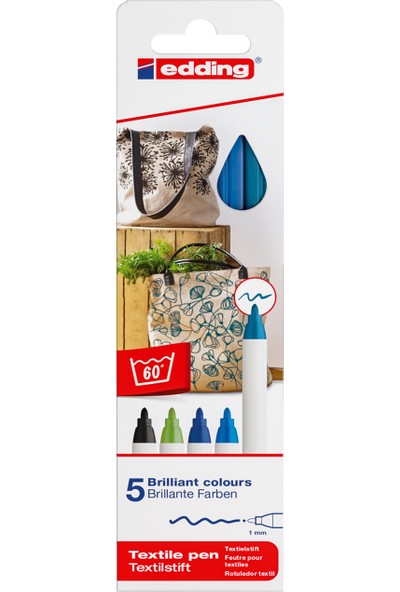 Edding 4600 Kumaş Boyama Kalemi 5'li Kutu Soğuk Renkler