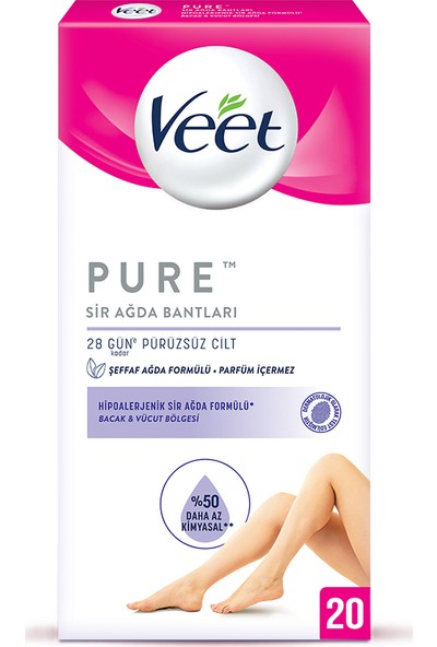 Veet Pure Hipoalerjenik Sir Ağda Bandı Bacak & Vücut Bölgesi 20'li Veet Pure Hipoalerjenik Sir Ağda Bandı Bacak & Vücut Bölgesi 20'li
