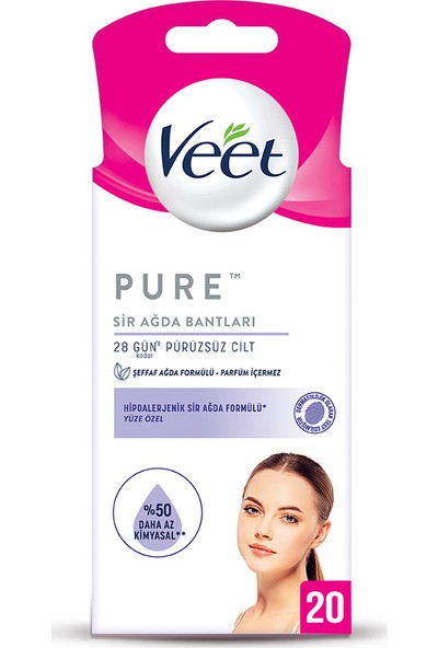 Veet Pure Hipoalerjenik Sir Ağda Bandı Yüz Bölgesi 20'li