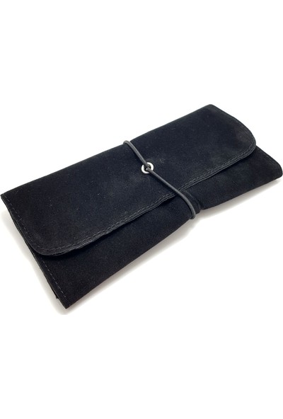 Şahin Siyah Süet Tütün Kesesi Çantası Tütünlük PZ67