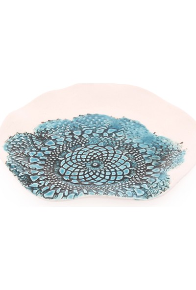 Kilden Atölye Turkuaz Dantel Desenli Dekoratif Tabak