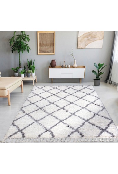 Kuga Halı Gri Beyaz Ekose Post Halı 80 x 150 cm