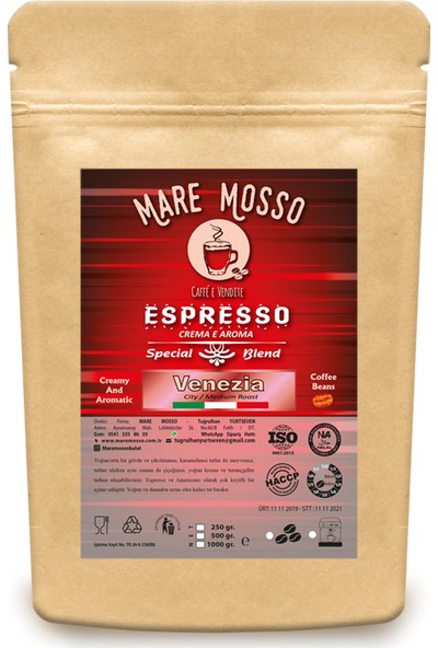 Mare Mosso Espresso Venezia Crema E Aroma Çekirdek Kahve 250 gr Mare Mosso Espresso Venezia Crema E Aroma Çekirdek Kahve 250 gr