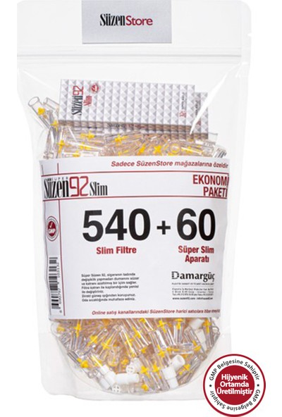 Süzen92 540 Slim Sigara Filtresi Ağızlık + 60 Ultra Slim Adaptör Ekonomik Paket + 2 Adet 10’lu Taşıma Kutusu Hediye Süzen92 540 Slim Sigara Filtresi Ağızlık + 60 Ultra Slim Adaptör Ekonomik Paket + 2 Adet 10’lu Taşıma Kutusu Hediye