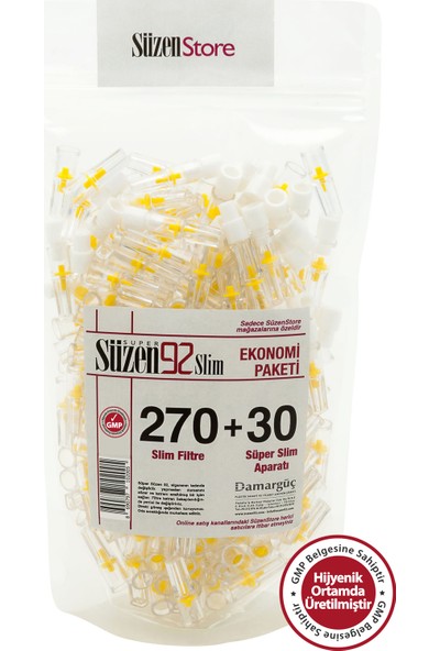 Süzen 92 270 Slim Sigara Filtresi Ağızlık + 30 Ultra Slim Adaptör Ekonomik Paket Süzen 92 270 Slim Sigara Filtresi Ağızlık + 30 Ultra Slim Adaptör Ekonomik Paket