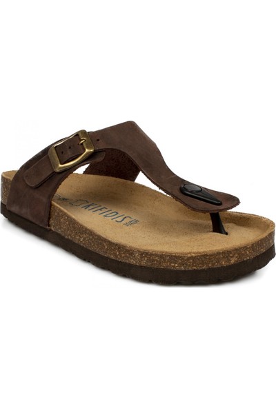 Kifidis 8871Z Deri Mantar Taban Kahverengi Kadın Terlik