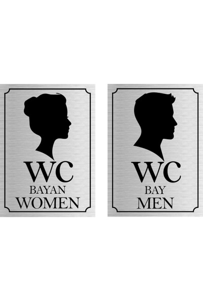 Tasarimo Bay Bayan Wc Yazısı 13 x 18 cm Metal Gümüş 2'li