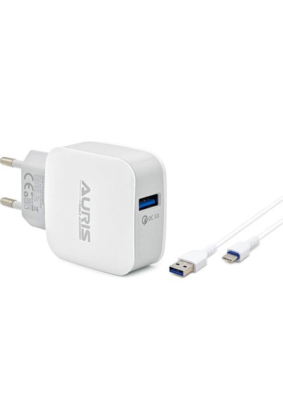 Auris Qualcomm 3.0 Hızlı Şarj Cihazı 3A 15W + Type-Cusb Kablo