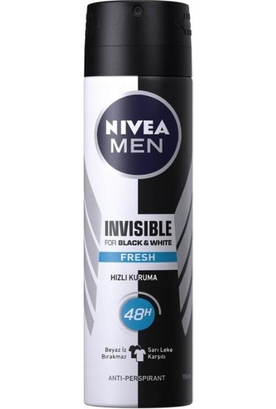Nivea Invısıble Black&white Fresh Erkek Sprey 150 ml x 3 SET.NVE.156 Nivea Invısıble Black&white Fresh Erkek Sprey 150 ml x 3 SET.NVE.156