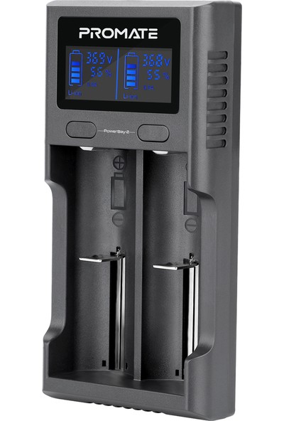 Promate Powerbay-2 Pil Şarj Cihazı LCD Ekran Ultra Hızlı Lityum Piller İçin
