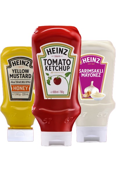 Heinz 700 gr Ketçap + Sarımsaklı Mayonez + 240 gr Ballı Hardal Heinz 700 gr Ketçap + Sarımsaklı Mayonez + 240 gr Ballı Hardal