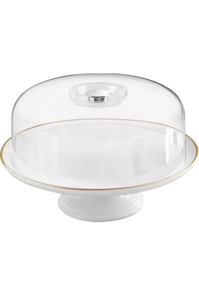 Seramikci Beyaz Gold Ayaklı Kek Fanusu