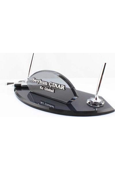 Reklam Atay ATY-301 Kişiye Özel Oval Füme Cam Masa İsimliği