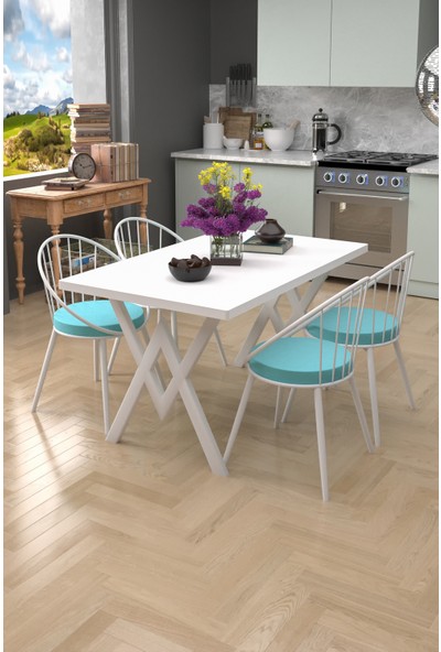 EVDEMO Eylül 4 Kişilik Mutfak Masası Takımı Beyaz Turkuaz EVDEMO Eylül 4 Kişilik Mutfak Masası Takımı Beyaz Turkuaz