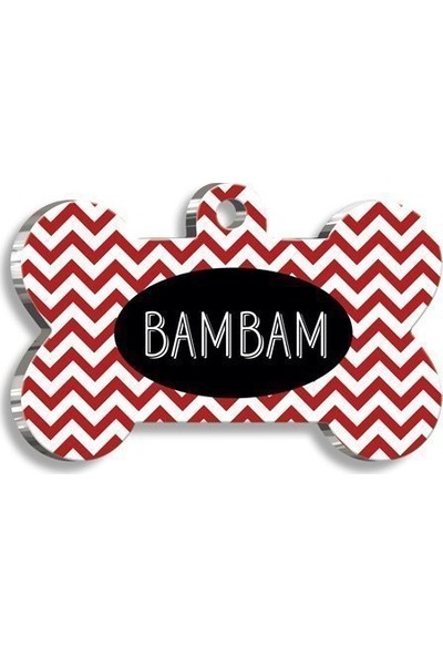 Pettag Kırmızı Zikzak Kemik Şekilli Köpek Künyesi Medium 2,6 x 3,8 cm