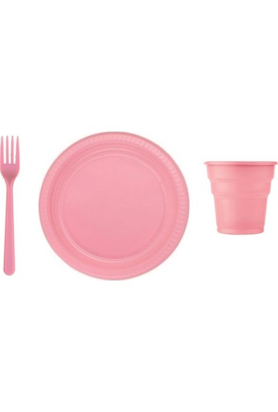 Çeli̇kpençe 25 Kişilik Pembe Lüx Plastik Tabak Bardak Çatal Seti