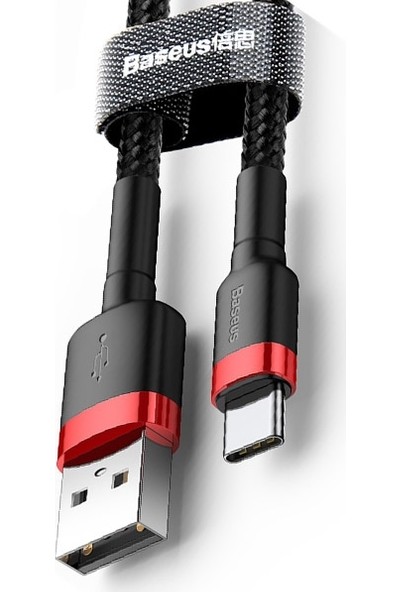 Baseus Cafule Type-C 3A Kablo 0.5m - Kırmızı-Siyah CATKLF-A91 Baseus Cafule Type-C 3A Kablo 0.5m - Kırmızı-Siyah CATKLF-A91