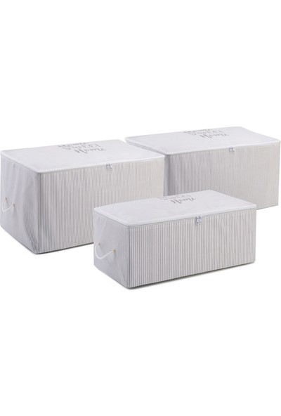 Ocean Home 3'lü Gri Çizgili Baskılı Hurç Set