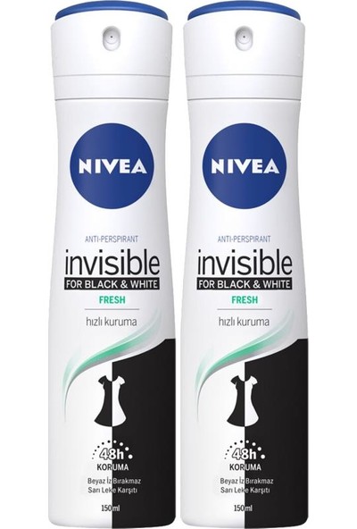 Nivea Invısıble Black&white Fresh Sprey Deodorant 150 ml x 2 Nivea Invısıble Black&white Fresh Sprey Deodorant 150 ml x 2