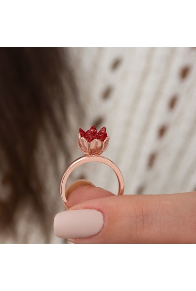 Papatya Silver Gümüş Lotus Çiçeği Taşlı Kadın Yüzüğü